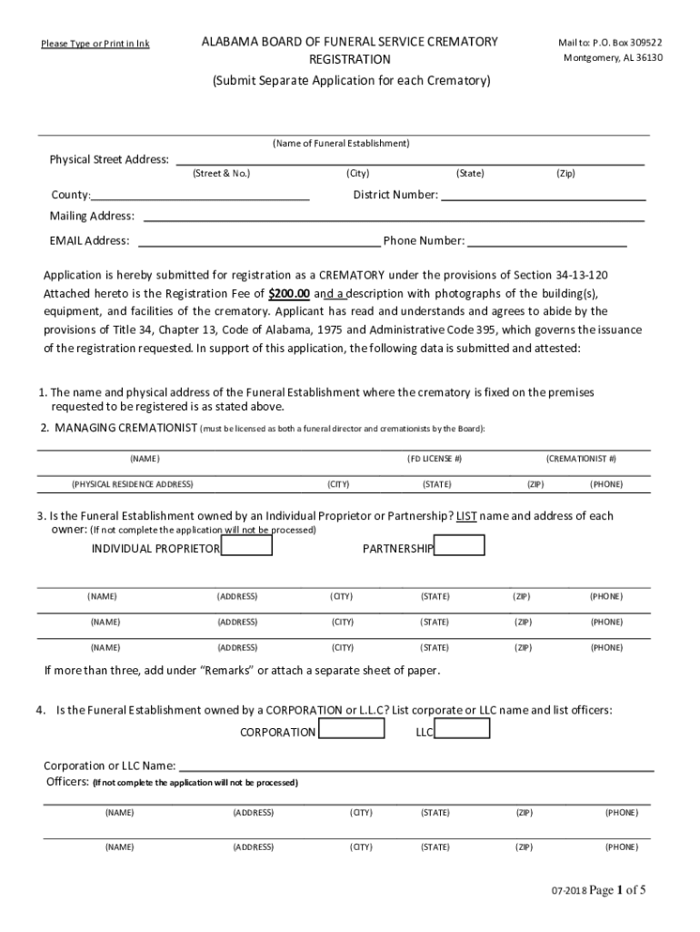 Fillable Online Please Type or Print in Ink ALABAMA BOARD OF FUNERAL ...