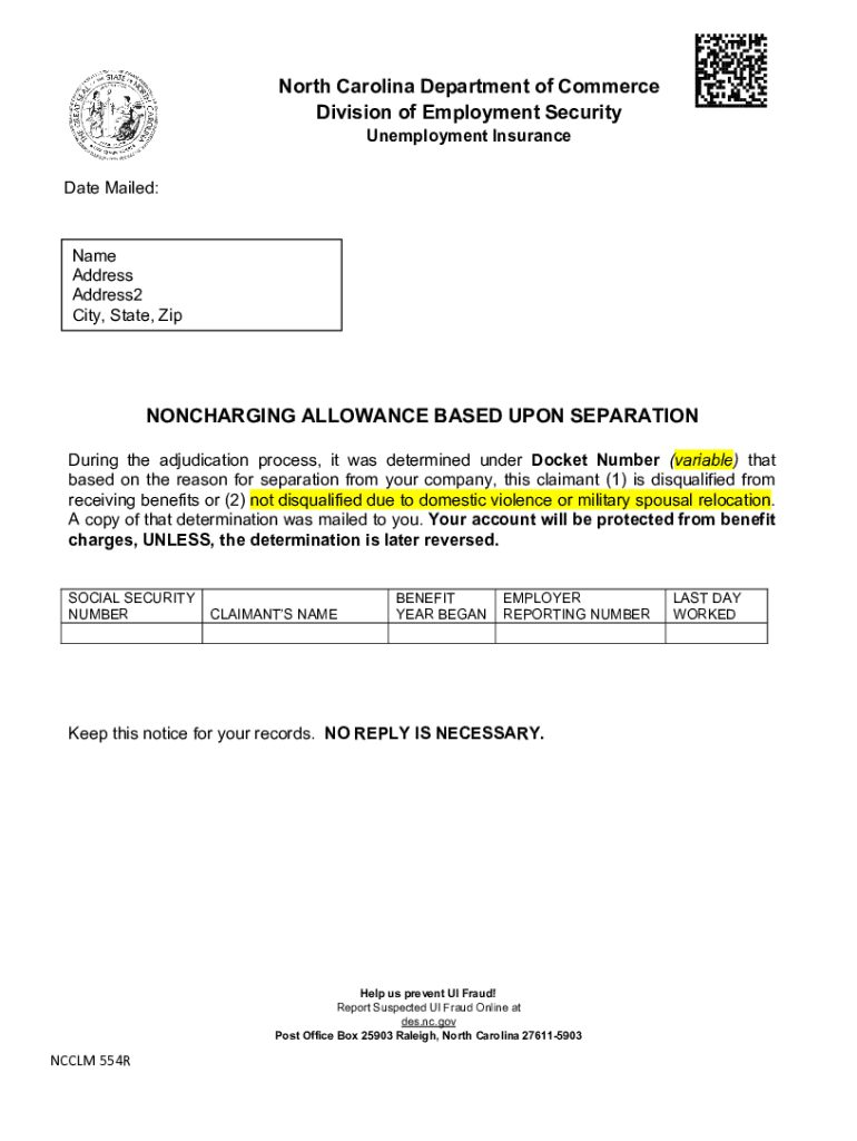 Fillable Online NCUI 554R-Non Charging Allowance Based on Separation ...