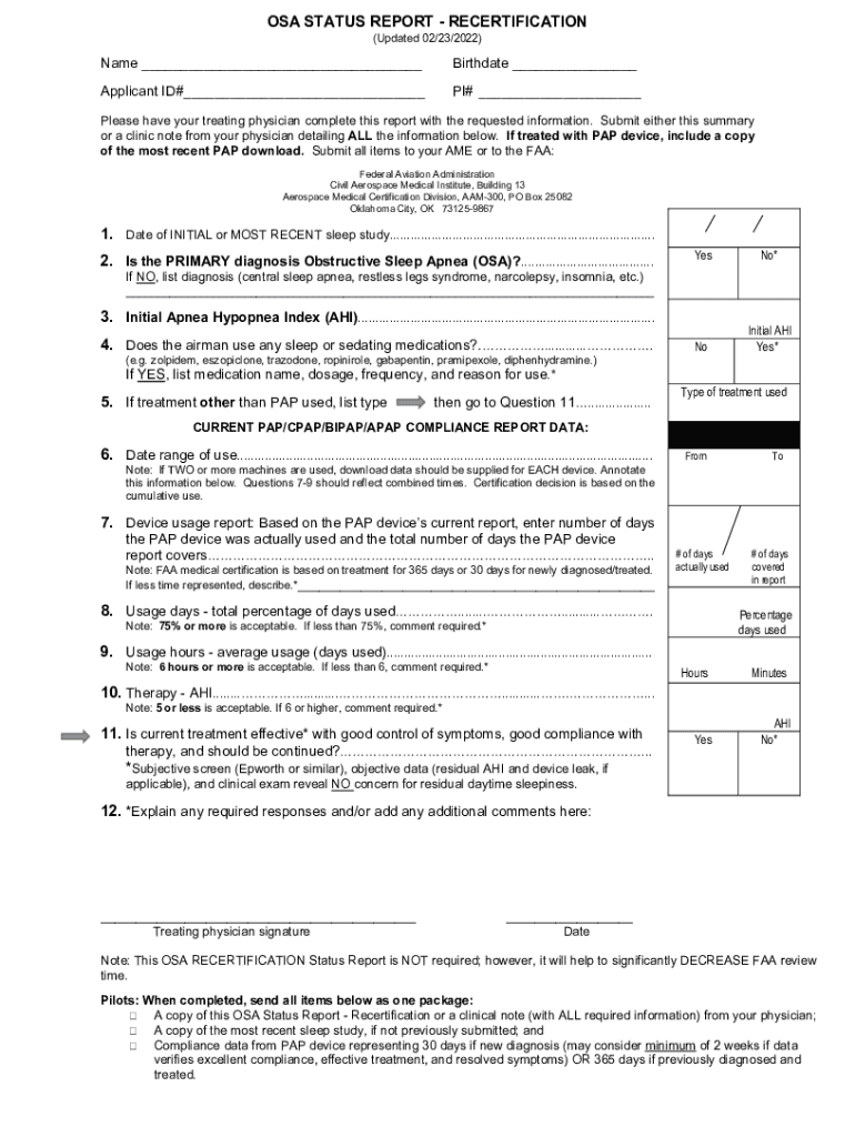 Fillable Online OSA STATUS REPORT- INITIAL - Federal Aviation Administration Fax Email Print ...