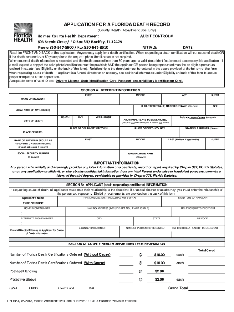 Fillable Online holmes floridahealth www.floridahealth ...