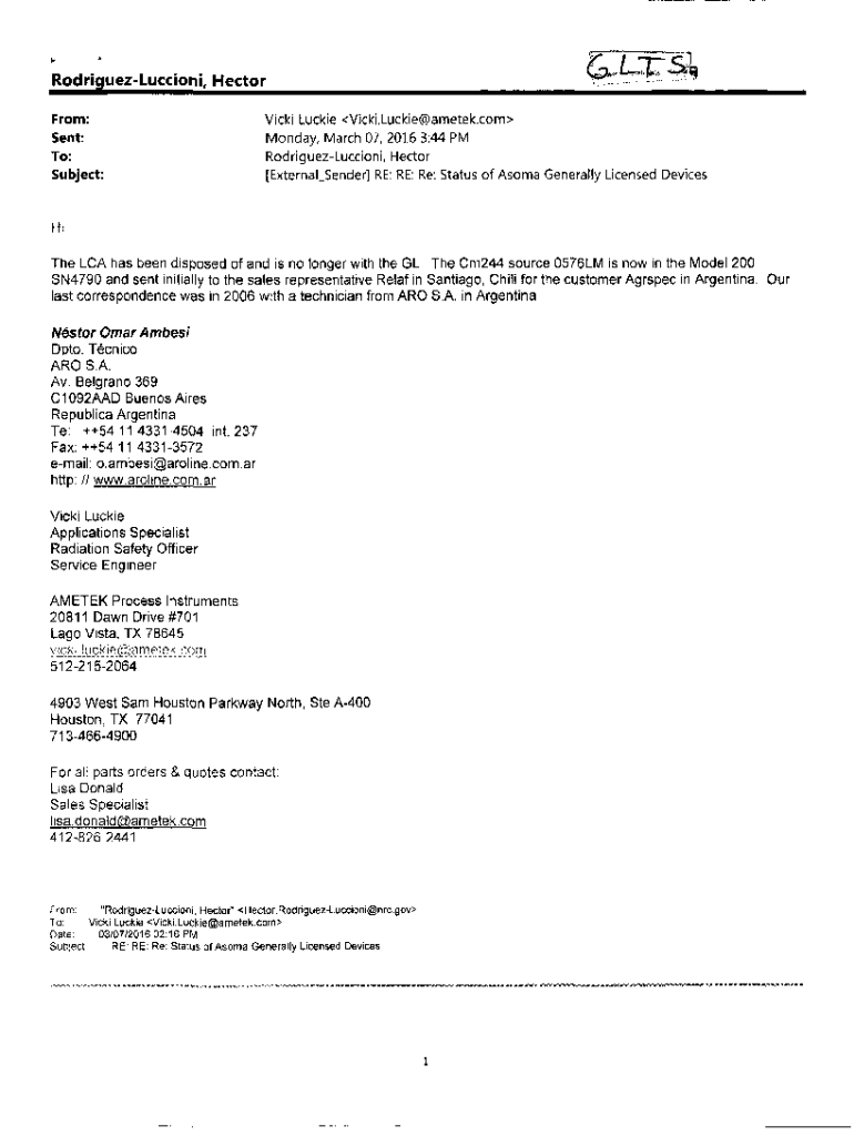 Fillable Online GL Report from AMETEK Process Instruments Regarding Status of Generally ... Fax ...