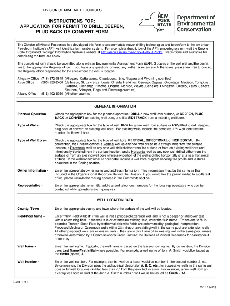 Fillable Online Instructions for Application to Drill, Deepen, Plug ...