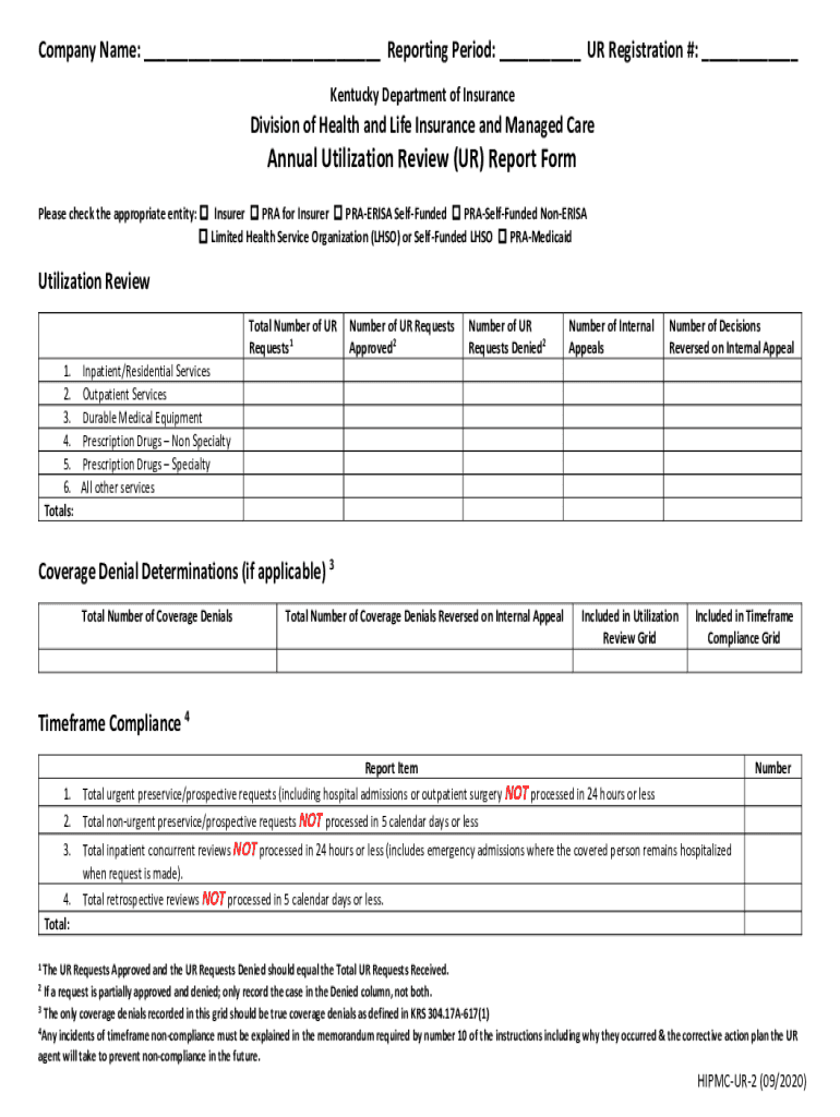 Fillable Online Annual Utilization Review (UR) Report Form Fax Email ...