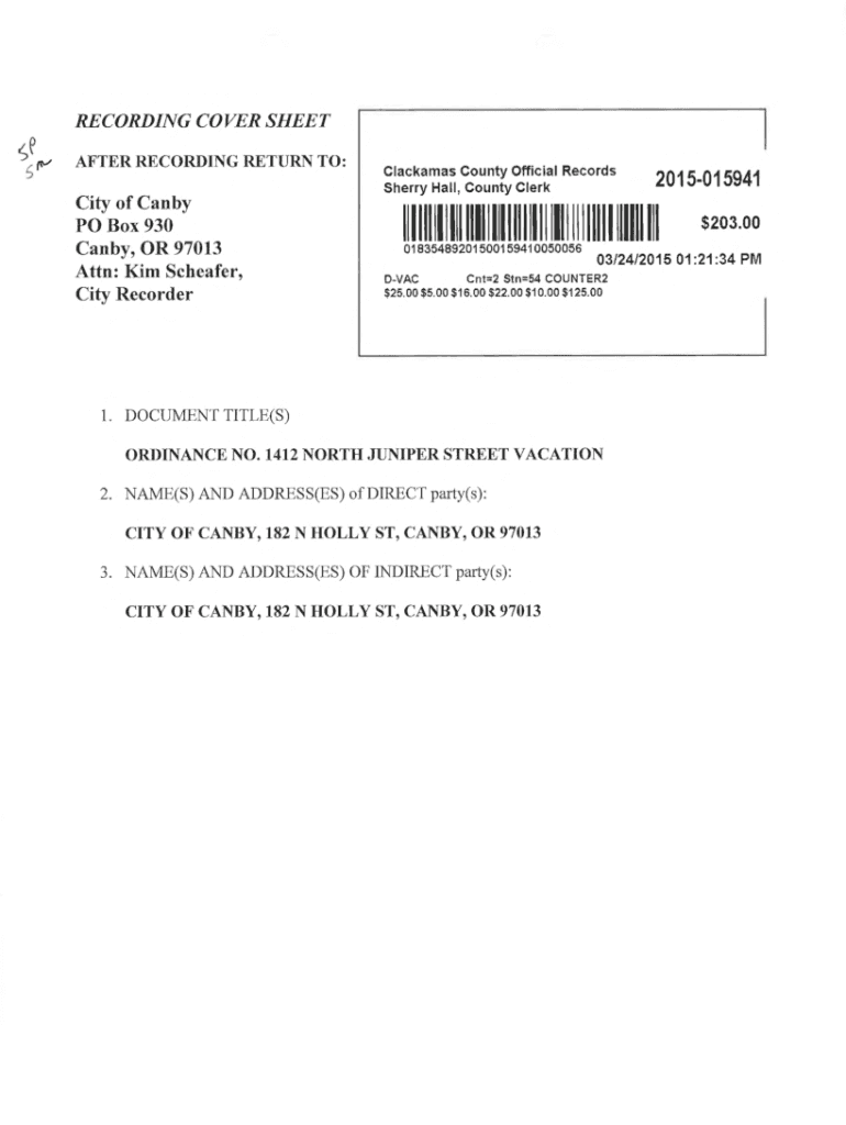 Fillable Online RECORDING COVER SHEET - Canby Fax Email Print - pdfFiller