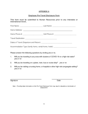 Fillable Online 9 APPENDIX A Employee Pre-Travel Disclosure Form This ...