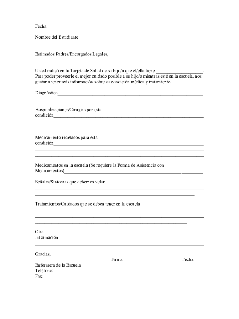 Fillable Online Generic Care Plan Letter to Parents Spanish Fax Email ...