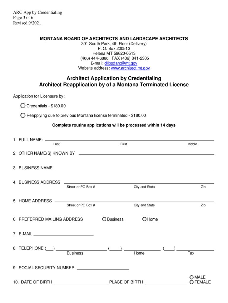 Fillable Online boards.bsd.dli.mt.govarcarc-credentialingARCHITECT ...