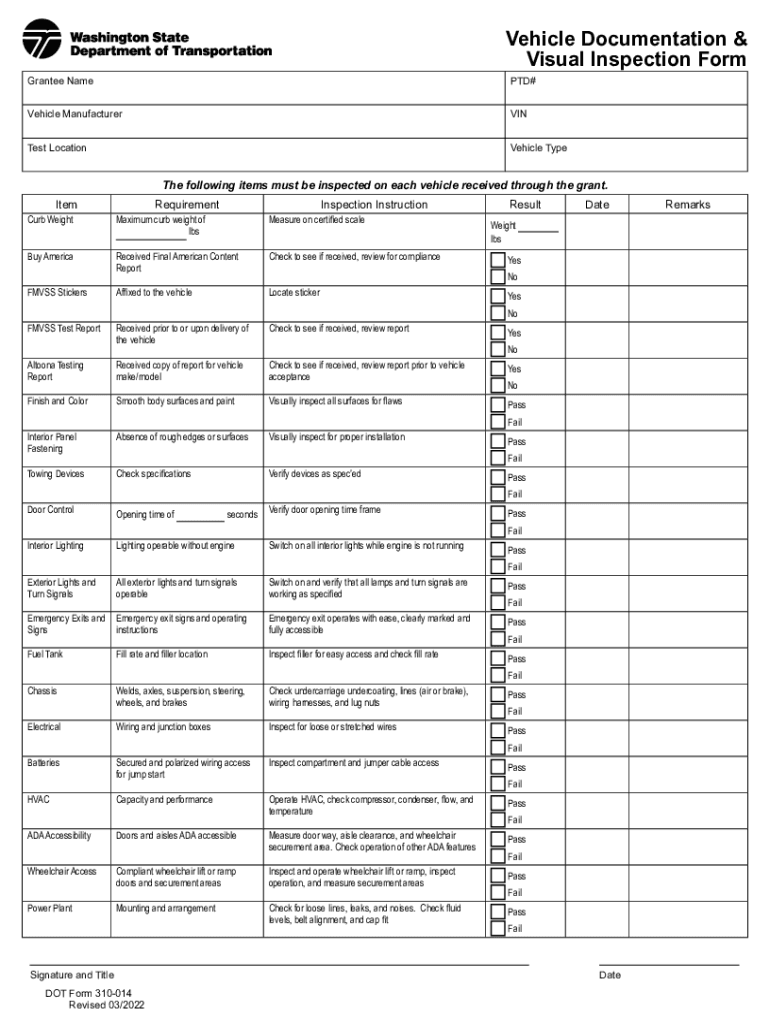 Fillable Online wsdot wa DOT Form 310-014 Vehicle Documentation ...