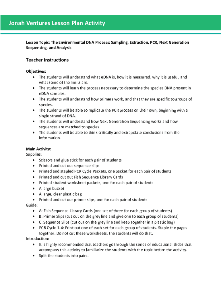 Fillable Online jonahventures.comteach-environmental-dnaTeach ...