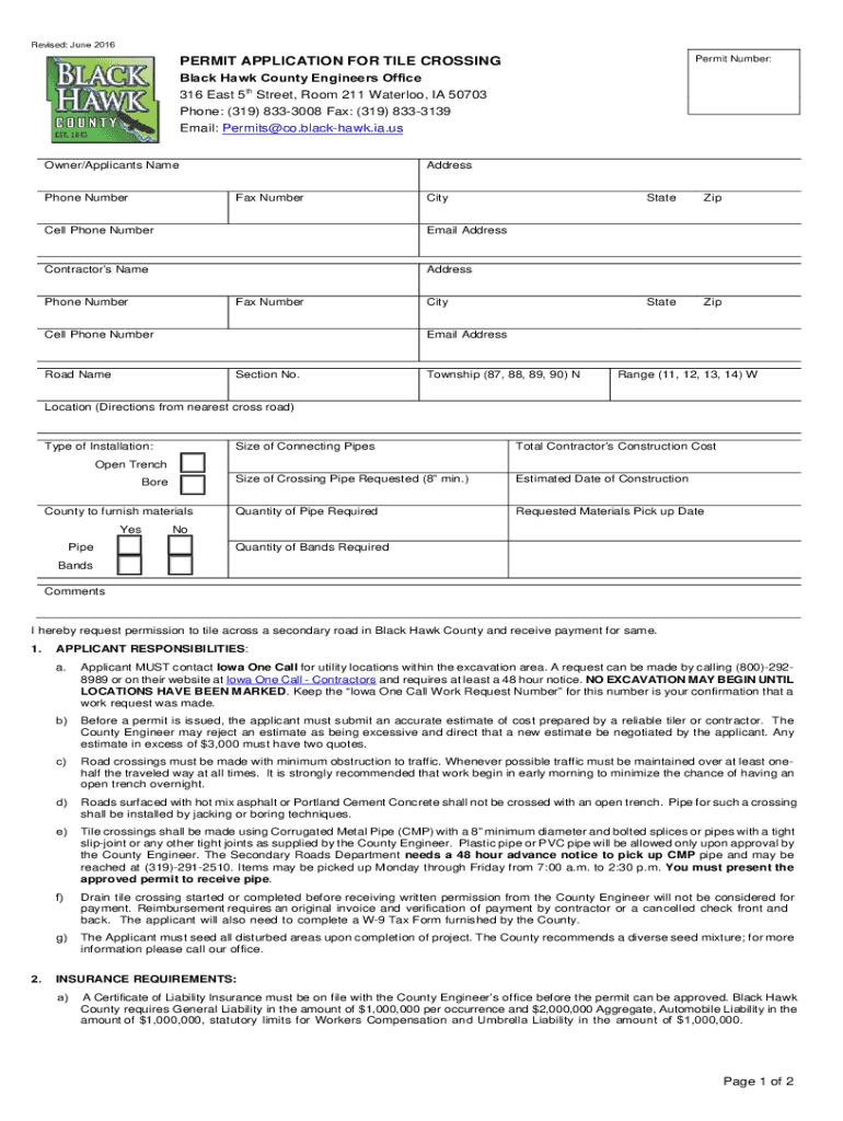 Fillable Online washingtoncounty.iowa.gov129Tile-Crossing-PermitTile ...