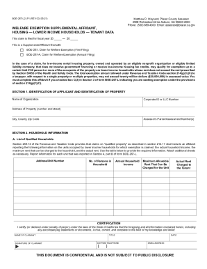 Fillable Online Welfare Exemption Supplemental Affidavit, Housing ...