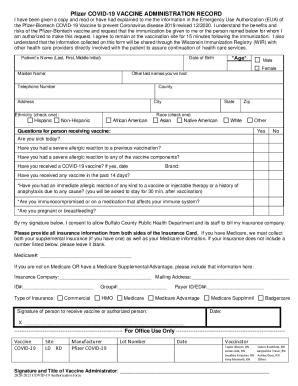 Fillable Online Pfizer COVID-19 VACCINE ADMINISTRATION RECORD Fax Email ...