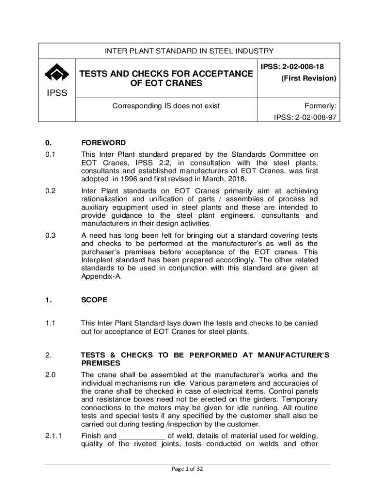 Fillable Online IPSS: 2-02-008-18 TESTS AND CHECKS FOR ACCEPTANCE OF ...
