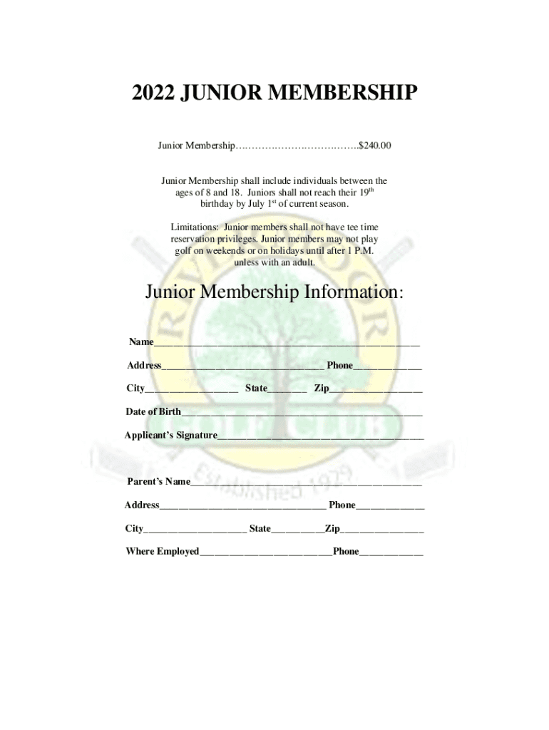 Fillable Online APPLICATION FOR JUNIOR MEMBERSHIP Fax Email Print ...