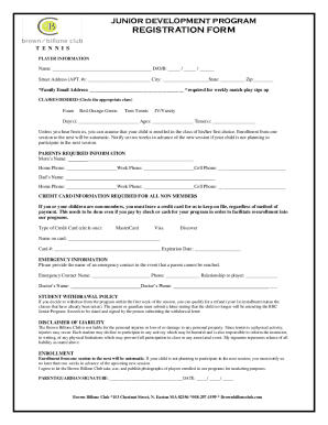 Fillable Online SPRING JUNIOR DEVELOPMENT REGISTRATION FORM - MONDAY - Green Tree ... Fax Email ...