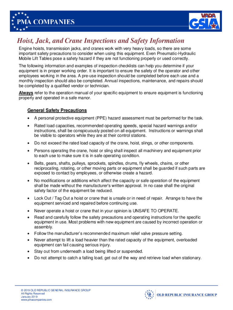Fillable Online Hoist, Jack, and Crane Inspections and Safety ...