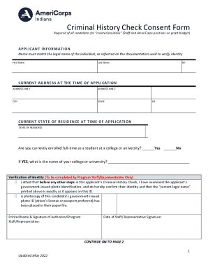 Fillable Online Criminal History Check Consent Form - IN.gov Fax Email ...