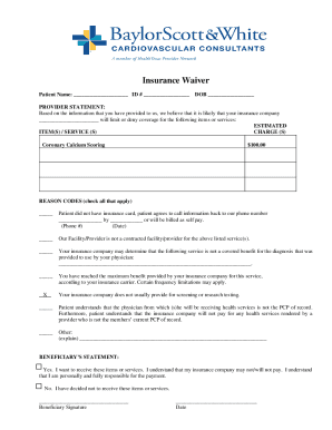 Fillable Online Insurance Waiver - Baylor Scott & White Health Fax ...
