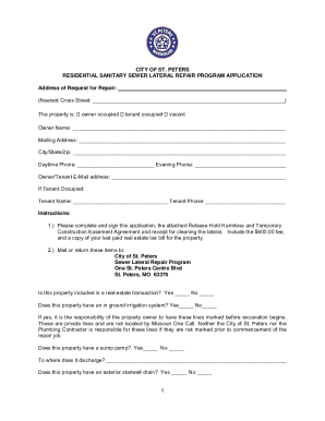Fillable Online Emergency Sanitary Sewer Lateral Repair Application ...