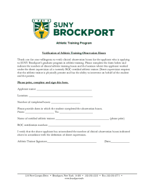 Fillable Online Verification of Athletic Training Observation Hours. Verification of Athletic ...