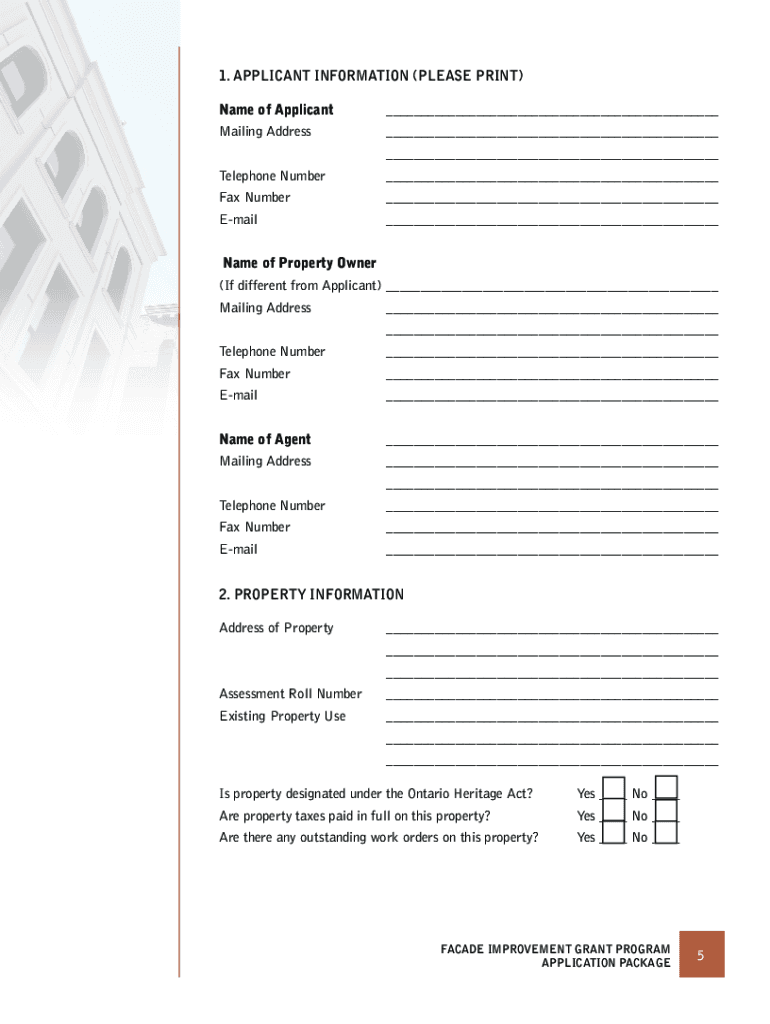 Fillable Online Facade Improvement Grant Program Application ePackage. Application form for ...