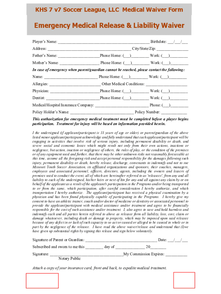 Fillable Online www.synergysoccerclub.com wp-content uploadsEmergency Medical Release ...