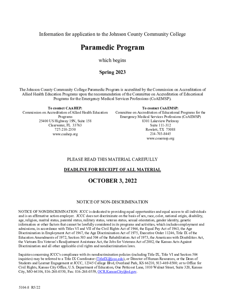 Fillable Online Paramedic Application Packet - Spring 2023 Fax Email ...
