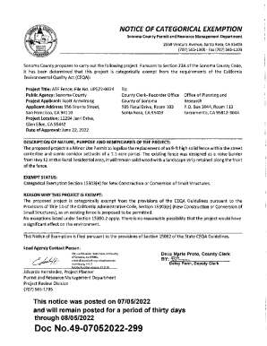 Fillable Online UPE22-0024 Notice of Exemption and Fish & Wildlife ...