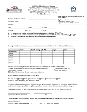 Fillable Online USDA Rural Development Housing PRE-APPLICATION (HOUSING ...
