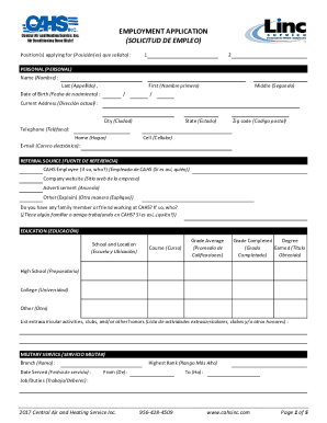 Fillable Online EMPLOYMENT APPLICATION (SOLICITUD DE EMPLEO) - Central ...