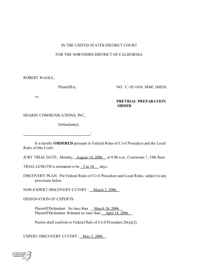 Fillable Online ORDER DENYING DEFENDANTS MOTION TO REVOKE IN FORMA ...