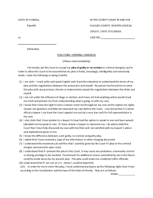 Fillable Online Criminal Traffic and Misdemeanor Plea form for Attorneys Fax Email Print - pdfFiller