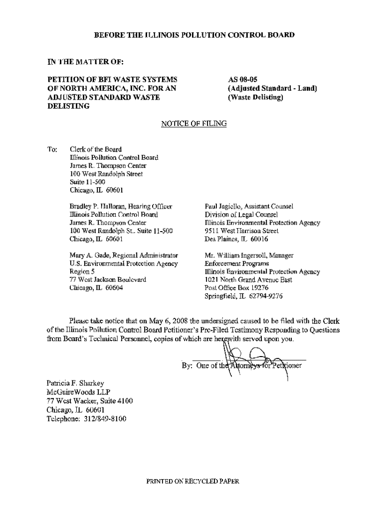 Fillable Online BEFORE THE ILLINOIS POLLUTION CONTROL BOARD IN THE ...
