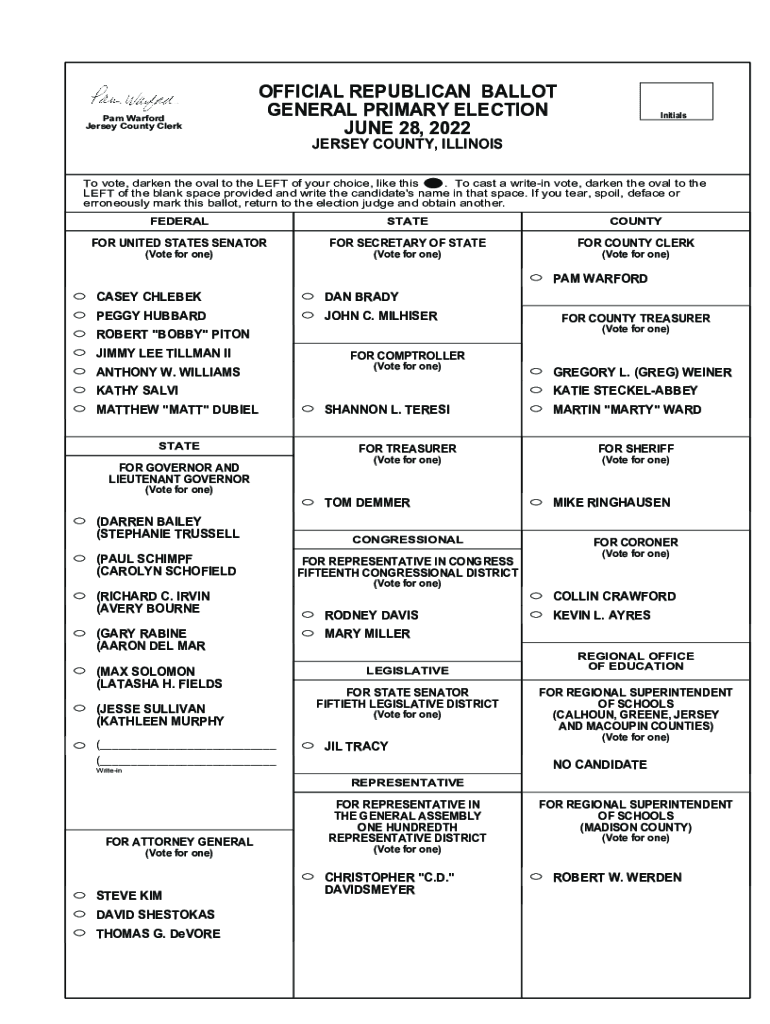 Fillable Online OFFICIAL REPUBLICAN BALLOT GENERAL PRIMARY ELECTION ... Fax Email Print - pdfFiller