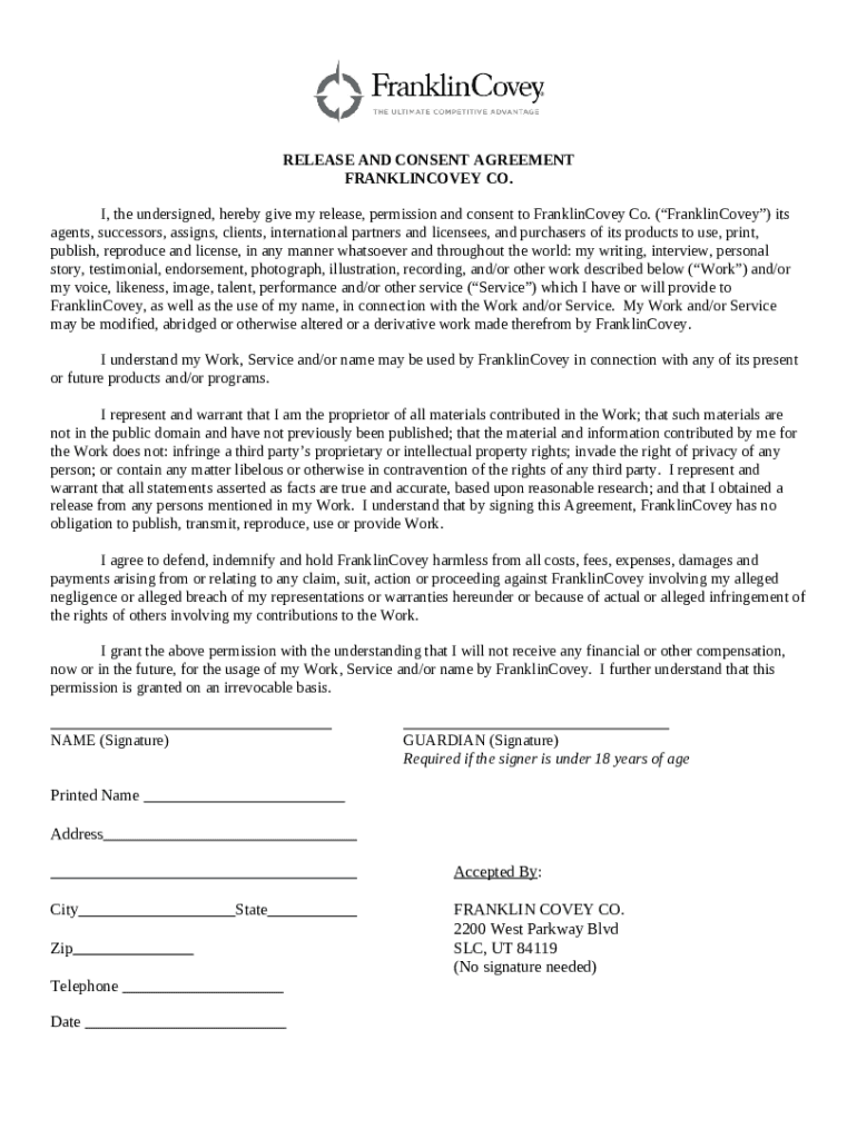 RELEASE AND CONSENT AGREEMENT Doc Template | pdfFiller