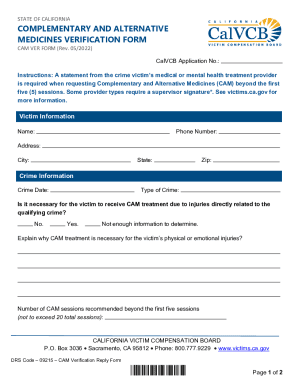 Fillable Online CAM Verification Form - victims.ca.gov Fax Email Print ...