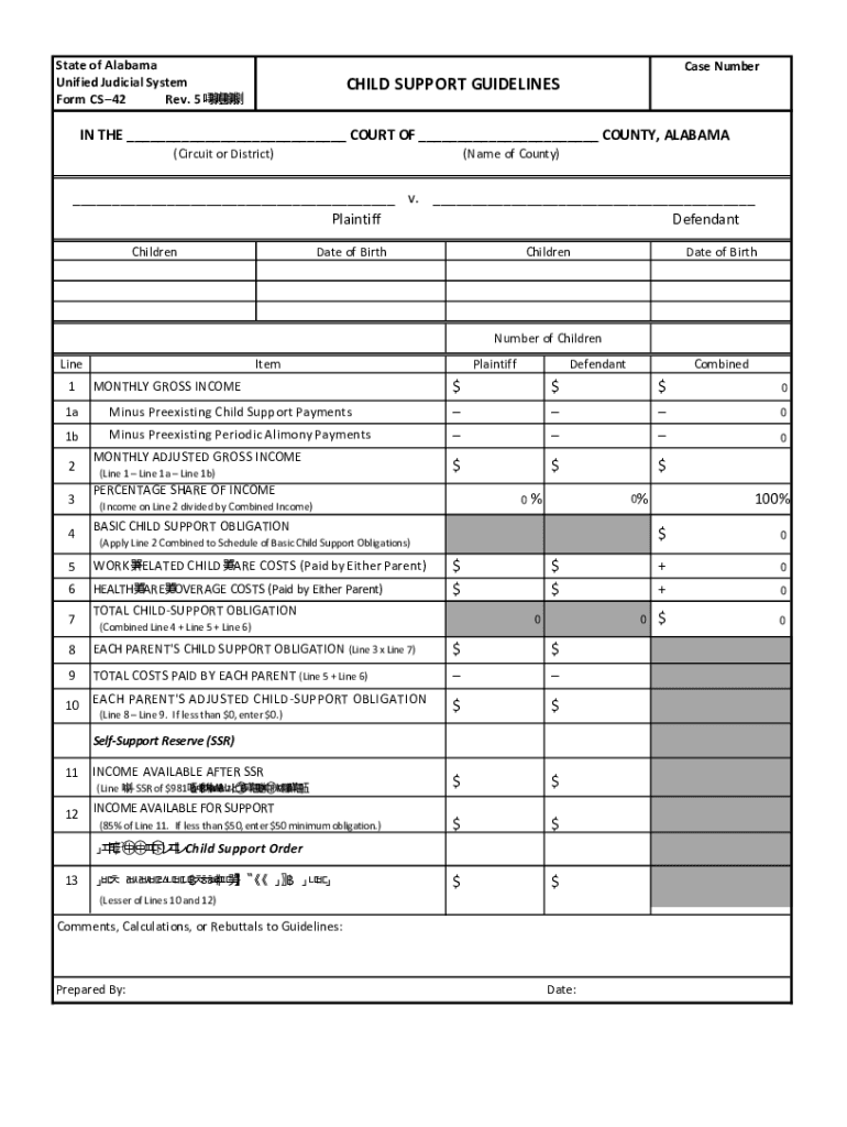 Fillable Online eforms alacourt Revised Child Support Worksheet (10-4 ...