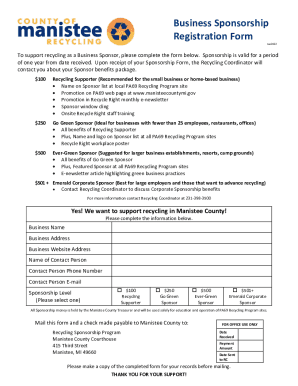 Fillable Online Business Sponsorship Registration Form - Manistee ...