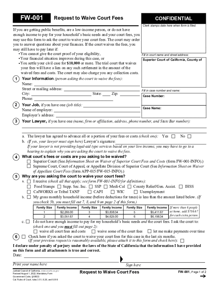 Fillable Online FW-001 Request to Waive Court Fees.pdf Fax Email Print ...