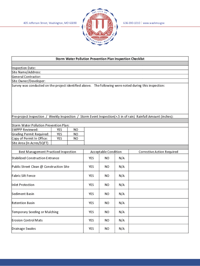 Fillable Online Storm Water Pollution Prevention Plan Inspection ...