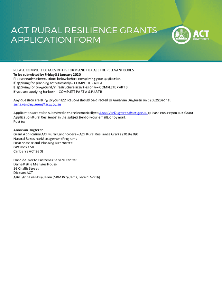 Fillable Online www.environment.act.gov.audataassetsACT RURAL RESILIENCE GRANTS APPLICATION FORM ...