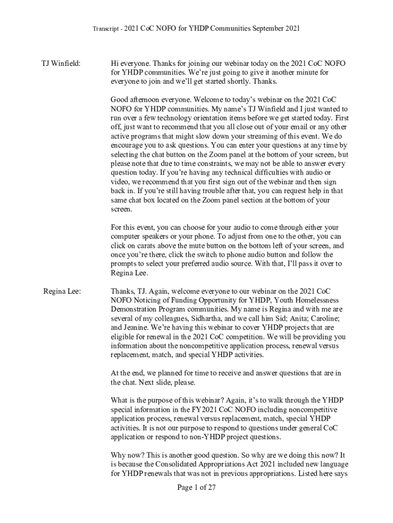 Fillable Online FY2021 CoC Application Office Hours Transcript ...