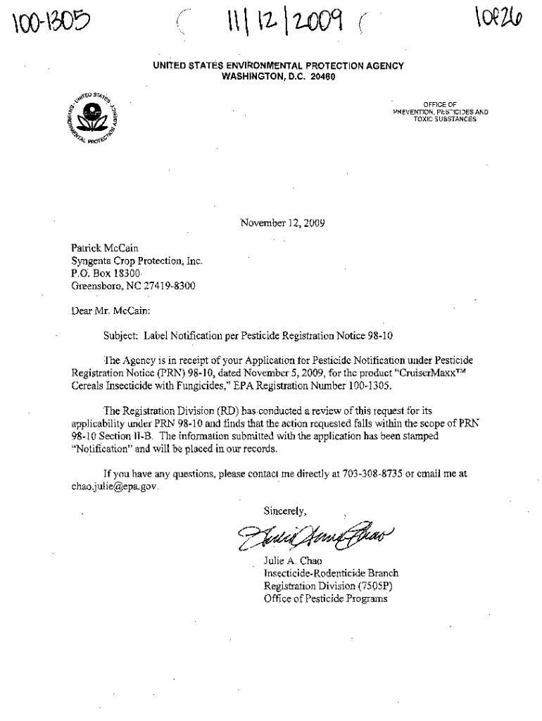 Fillable Online U.S. EPA, Pesticide Product Label, CRUISER MAXX CEREALS ...