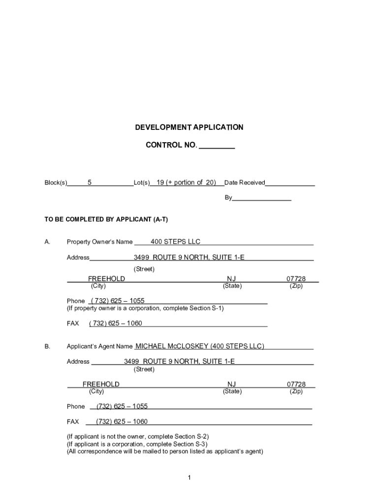 Fillable Online DEVELOPMENT APPLICATION CONTROL NO - westwindsornj.org Fax Email Print - pdfFiller