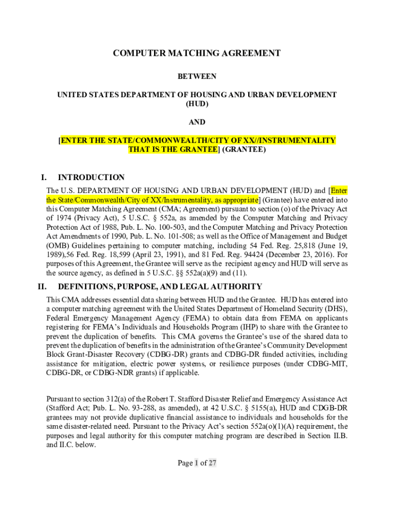 Fillable Online www.hud.govComputer-Matching-AgreementComputer Matching ...
