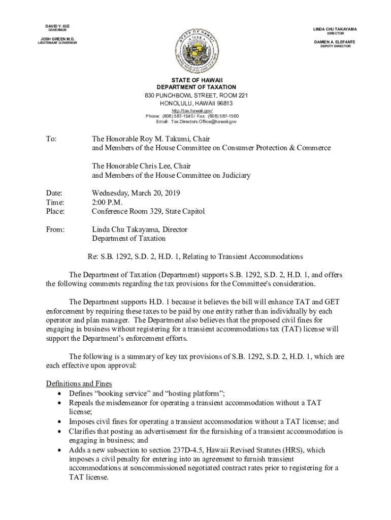 Fillable Online To: The Honorable Roy M. Takumi, Chair and Members of ...