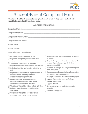 Fillable Online Student/Parent Complaint Form Fax Email Print - pdfFiller