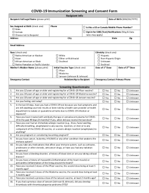 Fillable Online PDF COVID-19 Immunization Screening and Consent Form ...