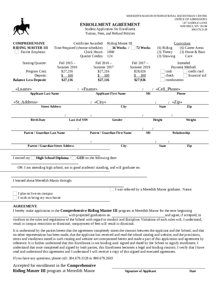 Equine Science Master - Meredith Manor Doc Template | pdfFiller
