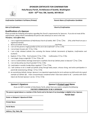 Fillable Online SPONSOR CERTIFICATE FOR CONFIRMATION Fax Email Print - pdfFiller